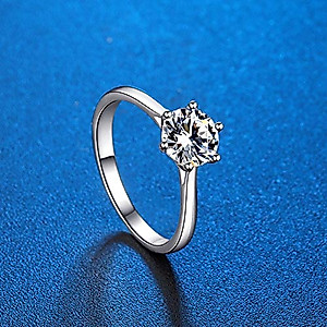 Moissanite Rings for Women, Six Prong Solitaire Moissanite Engagement Ring, Classic 1-3ct Engagement Ring for Women, 925 Sterling Silver D Color with Certificate of Authenticity, silver, Moissanite