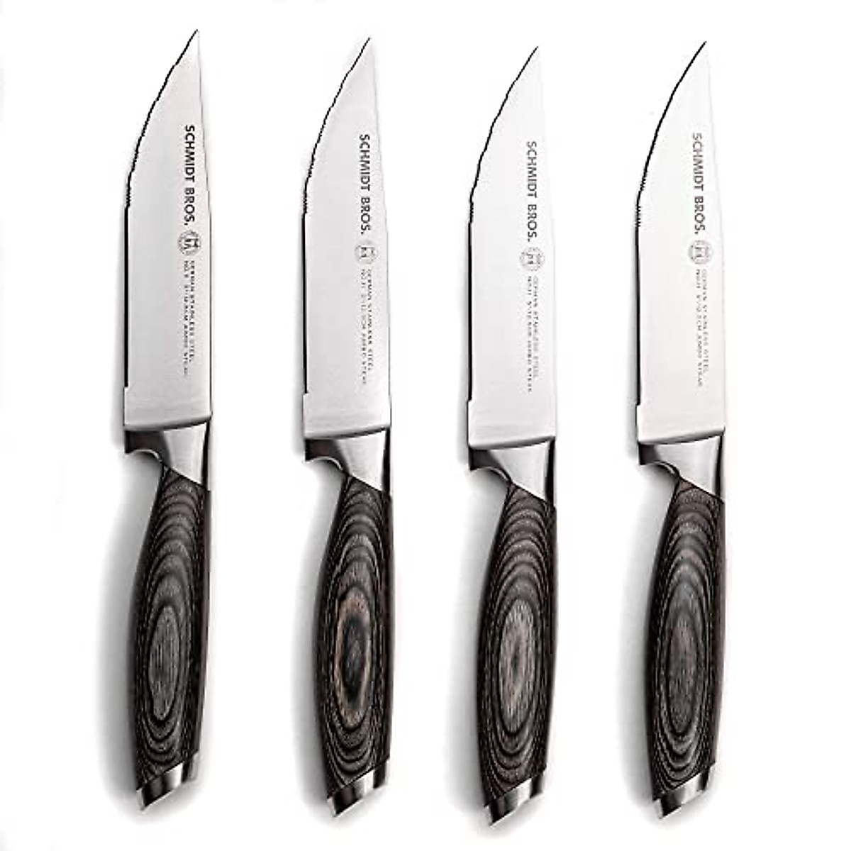 Schmidt Brothers -Bonded Ash 4-Piece Jumbo Steak Knife Set, High-Carbon German Stainless Steel Cutlery in a Wood Gift Box