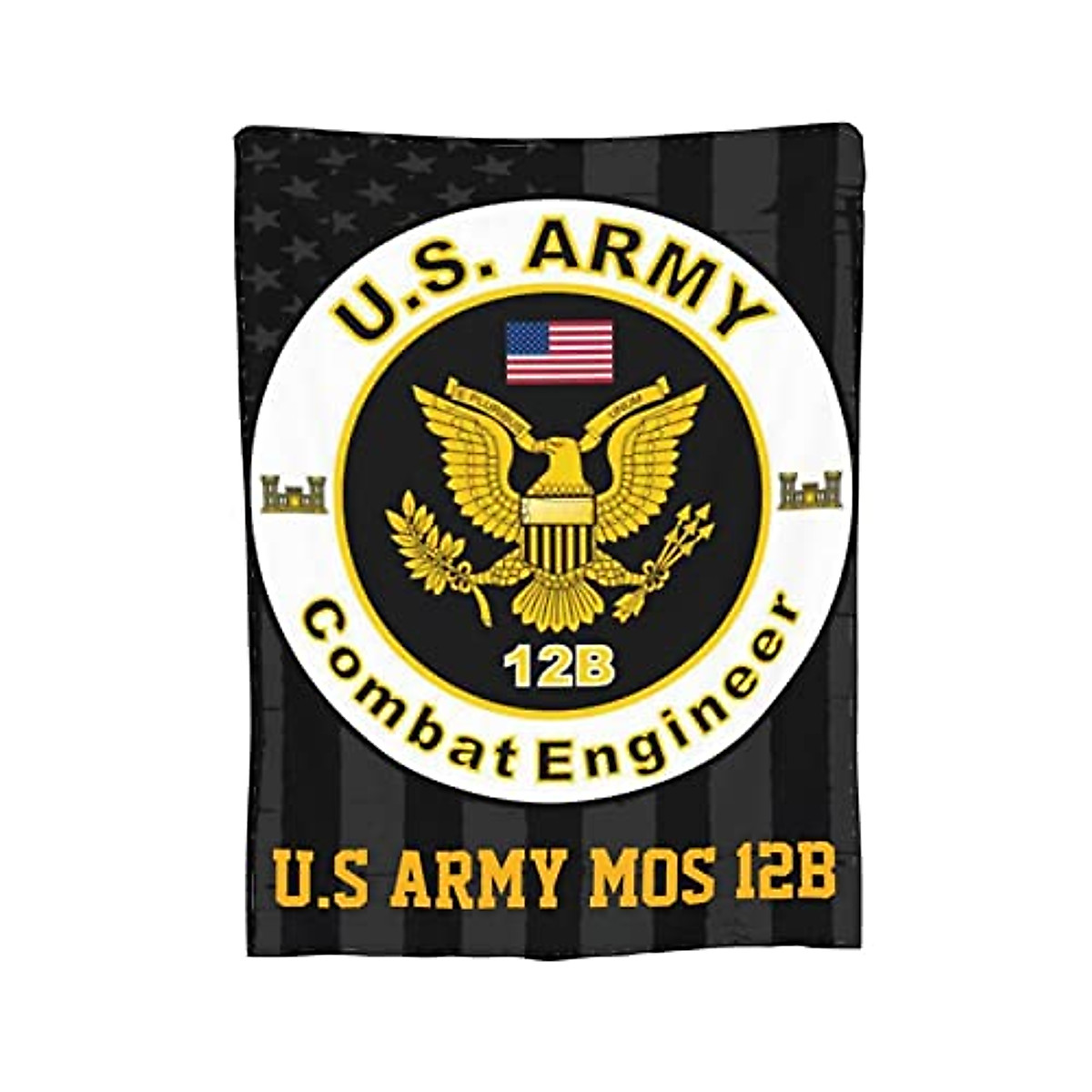 HUZEIMINniu Us Army Mos 12b Combat Engineer Warm Throw Blanket Sofa Blanket Movies Blanket for Bed Couch Living Room Blankets 60"X50"