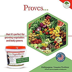 Eden Vegetables & Leafy Greens Organic Enriched Fertilizer (5 lb Bucket)-Neem Plant Food 7-7-7 Enriched Formula for Perfect Nitrogen, Phosphorous, and Potassium Balance