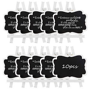 10 Pack Mini Chalkboard Signs with Easel Stand, ULENDIS 3.9x2.9 Inch Small Wooden Chalkboard Labels, Reusable Chalkboard Tags Blackboard for Event Decoration Tags Wedding Signs Cards Tables Party (10)
