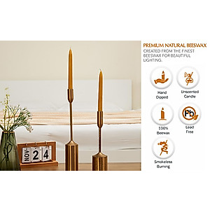 12 Dripless 8" Long Beeswax Taper Candles, 100% Natural Beeswax Taper Candles, Smokeless Tall Candlesticks, Decorative Long Burning Time, Drip Free Beeswax Candle Sticks for Home, Wedding, Dinner, etc