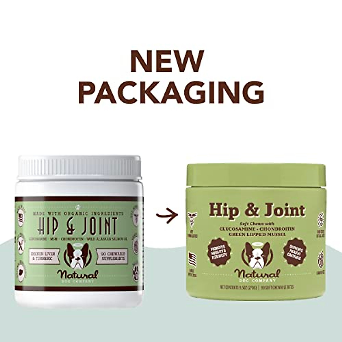 Natural Dog Company Hip & Joint Chews, Chicken Liver & Turmeric Flavor, with Glucosamine Chondroitin for Dogs, Maintains Bone and Joint Health, Supplements for Seniors and Puppies, 90 Count