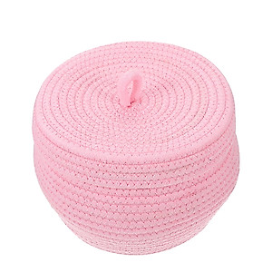 JOINPAYA 1pc cotton rope storage basket Woven Containers Round Organizer Basket Cotton Rope Bin Cotton Rope Basket With Lid Little Organizer Small Basket Multifunction dirty laundry basket