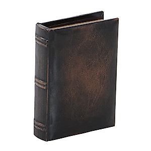 Deco 79 Wood Faux Book Box with Faux Leather Detailing, Set of 3 13", 10", 8"H, Brown