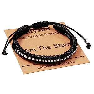 Morse Code Bracelets for Men Motivational Teen Boy Gifts Inspirational I Am The Storm Unique Gifts for Him Handmade Braided Jewelry
