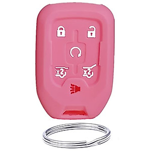 Silicone Smart Key Fob Cover Case Jacket Keyless Entry for Chevrolet Suburban Tahoe GMC Yukon XL HYQ1AA 6 Buttons Pink