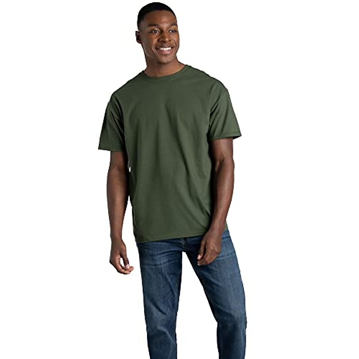 Fruit of the Loom Men's Eversoft Cotton T-Shirts (S-4XL), Crew-2 Pack-Military Green, Large