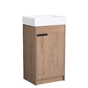 Malwee 18 Inch Freestanding Bathroom Vanity with Sink, 18" Floor Standing Bathroom Vanity, Modern Vanity with 1 Door and White Ceramic Basin Sink Top (016-18)