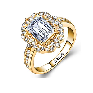 MRENITE 1ct Halo Emerald Cut Moissanite Ring Solid 10K Yellow Gold Emerald Cut Hidden Halo Moissanite Engagement Ring (D Color VVS1 Clarity)