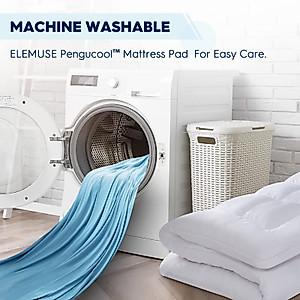 ELEMUSE Cooling Blue Queen Dual Layer Mattress Pad Cover, Cool-to-Touch Fitted Sheet Plus Soft Mattress Topper for Hot Sleepers, Supportive Pillowtop Mattress Protector with Fluffy Filling