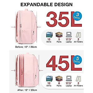 BAGSMART Travel Backpacks Laptop Backpack 17.3 Inch Notebook Water Resistant Casual Daypack Super Large Bags for Business Work Computer Bag School College Bookbag Women Girls Pink
