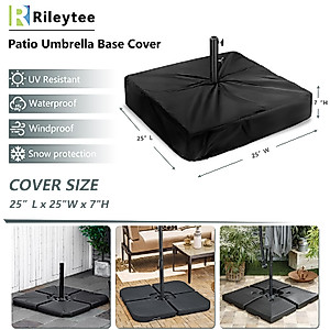 Rileytee Patio Umbrella Base Cover,Outdoor Heavy Duty 600D Waterproof Anti-UV Square Umbrella Stand Base Cover,Black,Cover Only (25"L x 25"W x 7"H)