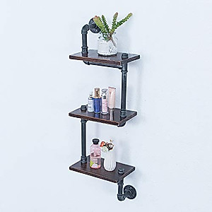 Industrial Pipe Shelves Wall Mounted,Wall Shelving Hung Shelf Hanging Shelves, Retro Wood Shelf 3 Tiers Floating Shelves,Wall Mount Rustic Bookshelf