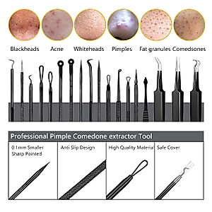 19 Pcs Blackhead Remover Pimple Popper Tool Kit,Professional Blackhead Extractor Tool for Nose Face, Stainless Comedone Extractor, Blemish Whitehead Popping Tool with Portable Metal Case (Black)