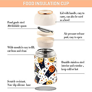 JUNZAN Halloween Cats Pumpkins Kids Womens Insulated Food Jar Container with Spoon 17oz/500ml Containers To Keep Food Hot Stainless Steel Vacuum Portable Thermal Containers for Short Travel