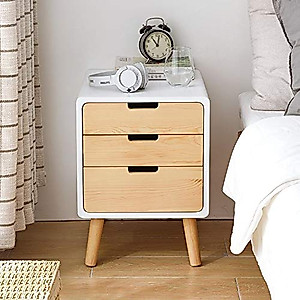 ZHAOLEI Simple and Three-Drawer Design Bedside Table, Mini Locker Bedroom Solid Wood Bedside Storage Cabinet