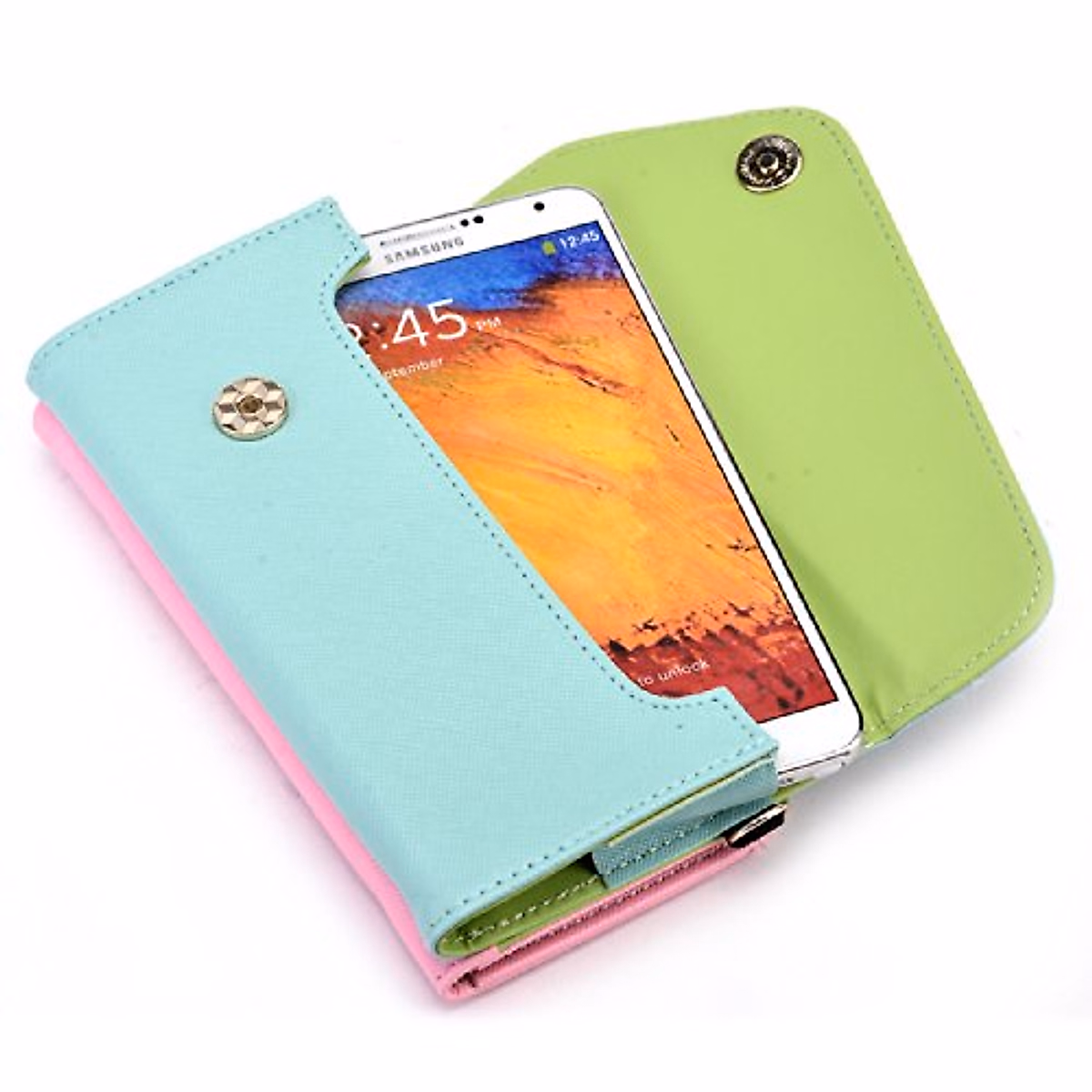 Kroo Clutch Wallet with Wristlet and Crossbody Strap for Smartphones or Phablets up to 5.7 Inch - Carrying Case - Frustration-Free Packaging - Teal and Pink