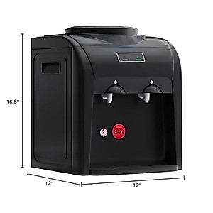 TABU Countertop Water Cooler Dispenser, Top Loading Water Cooler, Hot & Cold Water Dispenser, Holds 3 or 5 Gallon Bottle, with Anti-Scalding Design and Child Safety Lock for Home, Office Use (Black)