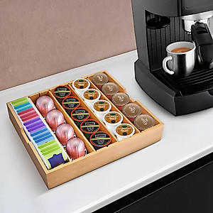 TRUSBER Bamboo K Cup Holder for Counter, Coffee Pod Drawer Organizer Compatible with Nespresso Vertuo Capsules, 25-36 K Cup Drawer Organizer for Coffee Station Home and Office K Cup Storage