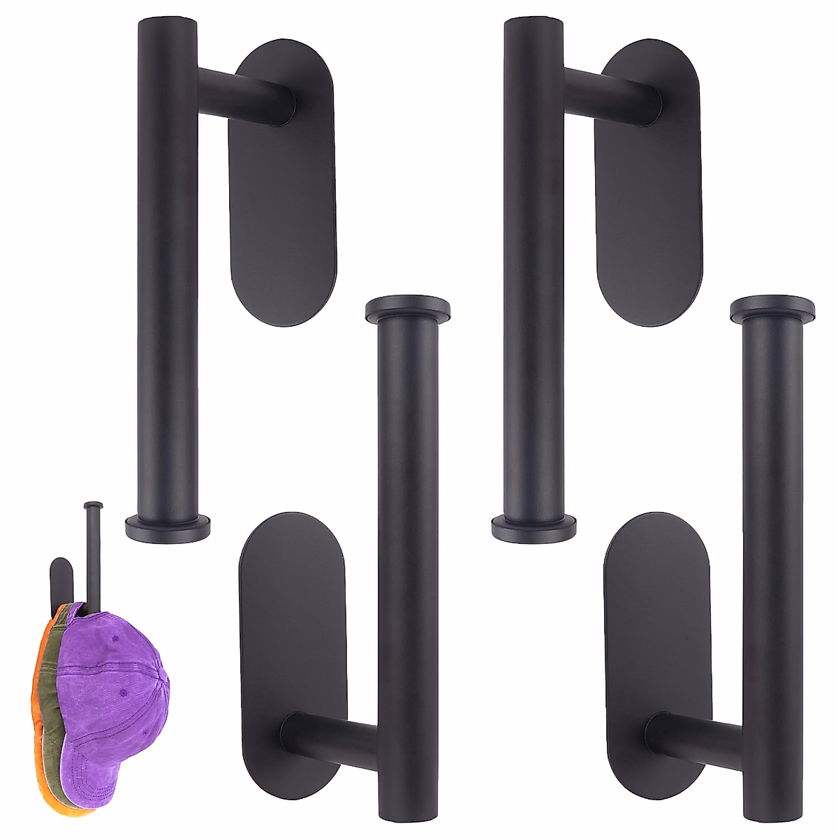 Hat Racks for Baseball Caps, 2 Pack Stainless Steel Adhesive Hat Hanger Hooks Holder for Wall, Multi-Function Hat Storage Organizer Hanger, Hat Hooks Wall Mount for Closet Bedroom Storage, Black