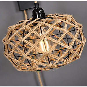 Plug in Wall Sconces Rattan Boho Decor Wall Sconce Light Woven Wicker Wall Lamp with Plug in Cord Dimmable Hanging Lamps That Plug Into Wall Outlet Rustic Wall Lamp Light for Bedroom Living Room