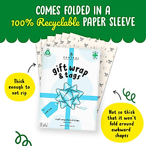 CENTRAL 23 - Elephants and Bunnies Wrapping Paper - 6 Sheet for Gift Wrap for Babies - Baby Shower - Christening - Baptism - Stars - Rabbit - Bunny - Made in the UK