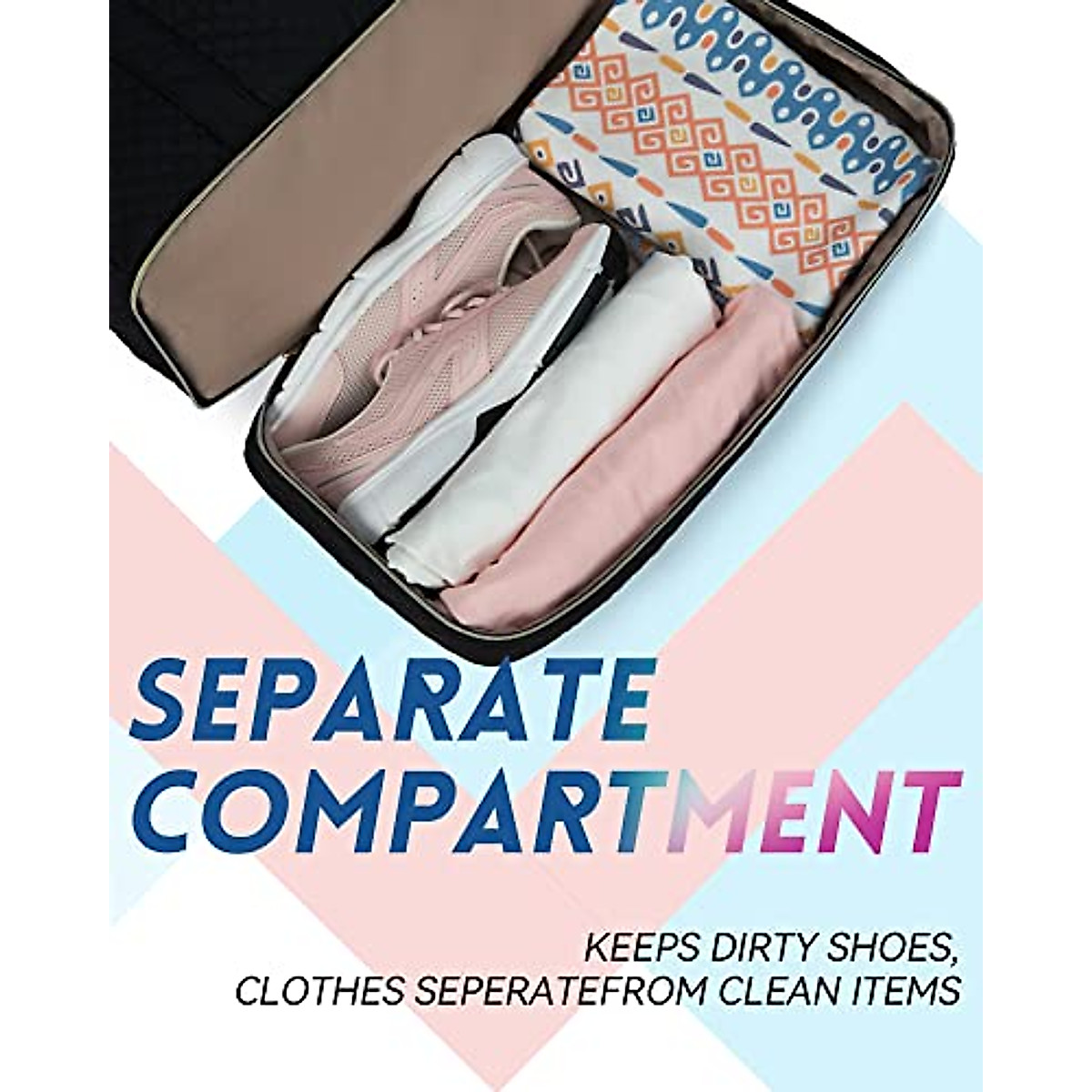 BAGSMART Travel Duffle Bag 3 Pcs Set Weekender Overnight Bag for Women with Makeup Bag & Clear Toiletry Bag, Carry On Bag with Shoe Compartment for Travel, Business Trips(Black)