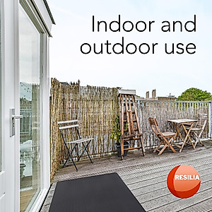 Resilia Black Plastic Floor Runner - Embossed Wide Rib Waterproof Vinyl, Non Slip, Heavy Duty Protector Mat for Indoor Hardwood, Hard Floors, Garage, Entryway, Kitchen, & Outdoor Use, 27” x 6’