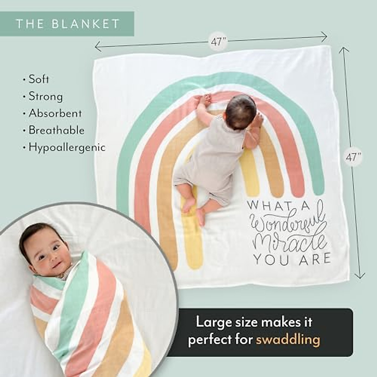 Rainbow Baby Blanket Rainbow Baby Gifts, Baby Milestone Blanket with 13 Double-Sided Monthly Milestone Cards & Baby Announcement Sign. Muslin Swaddle Blanket Neutral Boy or Girl 47in x 47in