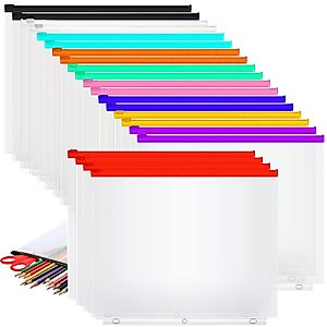 40 Pieces Binder Pockets A4 Size 3 Hole Binder Pockets with Zipper Binder Folders Plastic Binder Pouch Folders for 3 Ring Binder Loose Leaf Bags Waterproof PVC Document Filing Bags, 10 Colors