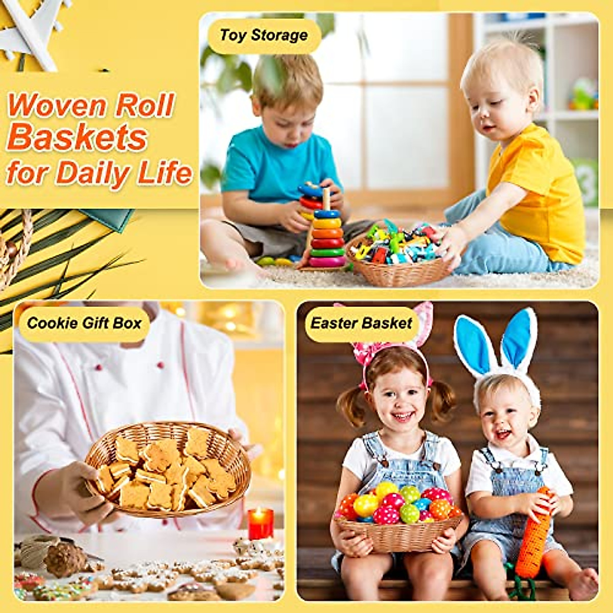 24 Pack Plastic Oval Basket Small Fruit Bread Basket Food Storage Basket Bin for Gifts Empty Home Kitchen Restaurant Food Serving Storage Display Decor