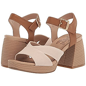 Dr. Scholl's Shoes Women's Mariah Block Heel Sandal Heeled, Light Brown Smooth/Fabric, 6