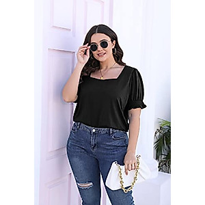 Womens Summer Clothes Short Sleeve Square Neck Sexy Tunic Tops Black XL