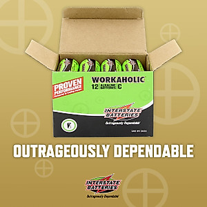 Interstate Batteries C Cell Alkaline Battery (12 Pack) All-Purpose 1.5V High Performance Batteries - Workaholic (DRY0080)