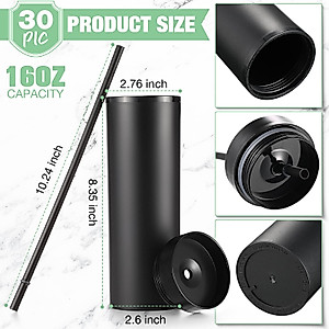30 Pack Skinny Tumbler with Lids and Straws 16 oz Matte Colored Acrylic Tumblers Double Wall Plastic Tumbler Cups Skinny Travel Tumbler Reusable Cup for Parties Birthday Home Office (Black)