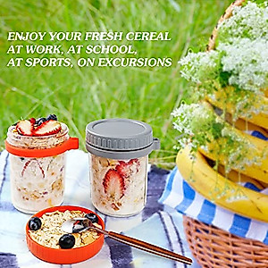 Kabbas 4 Pack Overnight Oats Containers with Lids and Spoon, 12 Oz Reusable Wide Mouth Mason Jars for Cereal, Yogurt, Fruit Salad, Leak Proof Storage Container - Meal Prep Container