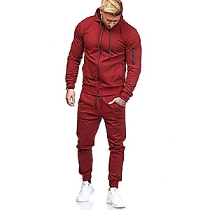 THWEI Mens Tracksuit 2 Piece Sweatsuit Sets Casual Hoodie Jogging Athletic Suits Burgundy M