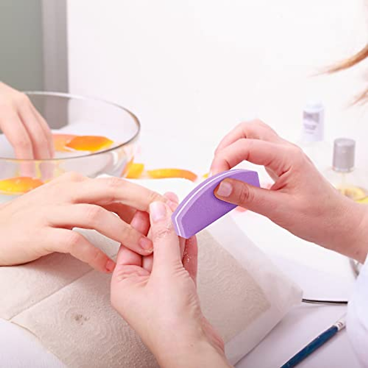 Lermende 20PCS Nail Buffer for Acrylic Nails, Mini Nail Buffer Block, Double Sided 100/180 Grit Nail File, Half Moon Nail Files and Buffers for Gel Polish Nails, Pedicure, Manicure(Purple)