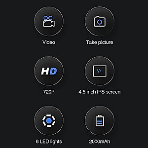 8MM Industrial Borescope, 4.5inch IPS Screen, 720P HD Waterproof Probe, LED Lights, Flexible Cable, for Automotive HVAC Plumbing(5M/16.4FT Cable)