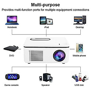 VBESTLIFE Mini LED Projector 1080p HD Private Home Cinema Theater Portable Movie Projector Compatible with Desktop Laptop PC Smartphone, Gift Pocket Projector for Party Outdoor Recreation(White)