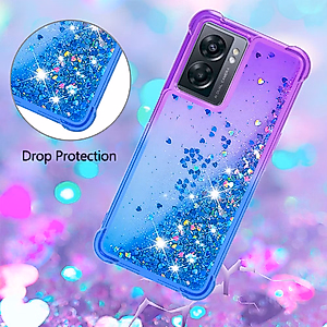 CAIYUNL for Oneplus Nord N300 5G Case with Tempered Glass Screen Protector,Glitter Bling Floating Liquid Women Girls Cute Phone Case Soft TPU Protective Cover for Oneplus Nord N300 5G-Purple Blue