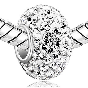 Adabele 1pc Real 925 Sterling Silver Hypoallergenic April Diamond Clear Birthstone Large Hole Bead Charm Swarovski Crystal Rhinestone fit Charm Bracelets Necklace Women Gift EC684-4