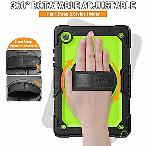 SEYMAC for Samsung Galaxy Tab A8 Case 10.5 Inch (SM-X200/ X205/ X207), Heavy Duty Full-Body Shockproof Protective Case with Screen Protector, Rotating Stand, Hand/Shoulder Strap and Pen Holder, Green