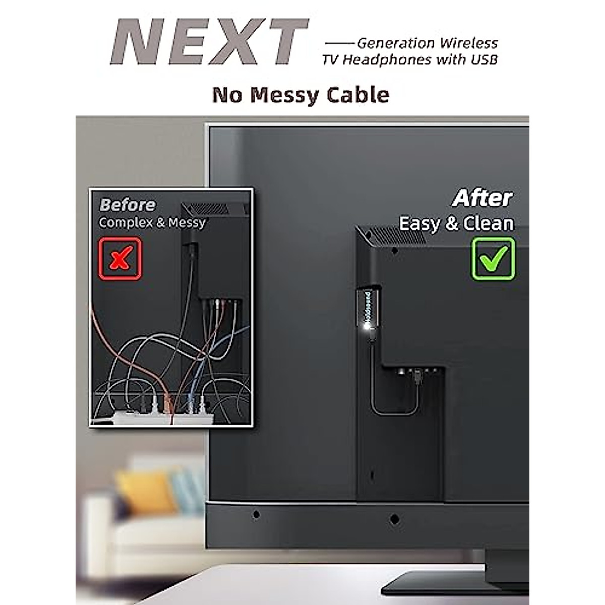 Wireless Headphones for TV - BKM400 Bluetooth TV Headphones Wireless with USB Transmitter Set Optical, AUX, RCA, USB, Plug & Play, 165FT Long Range, No Delay, 20 Hours, Louder and Clearer