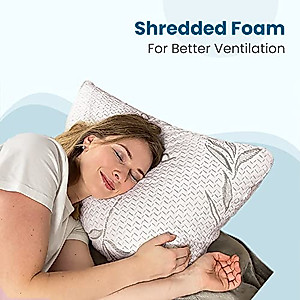 Sleepsia Standard Size Rayon Derived from Bamboo Pillow - Adjustable Shredded Memory Foam Neck Support Pillow, Breathable Pillow for Side, Back & Stomach Sleepers - Sleeping Pillow with Washable Cover