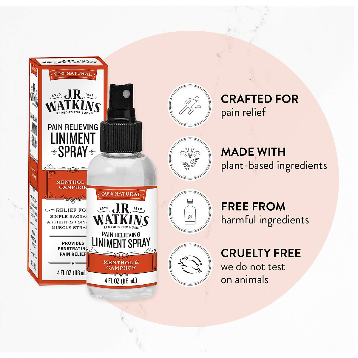 J.R. Watkins Liniment Spray – Original Pain Relieving Misting Spray – Soothes Arthritis Aches & Pains – Fast Acting Muscle Reliever, 4 fl oz (6 Pack)