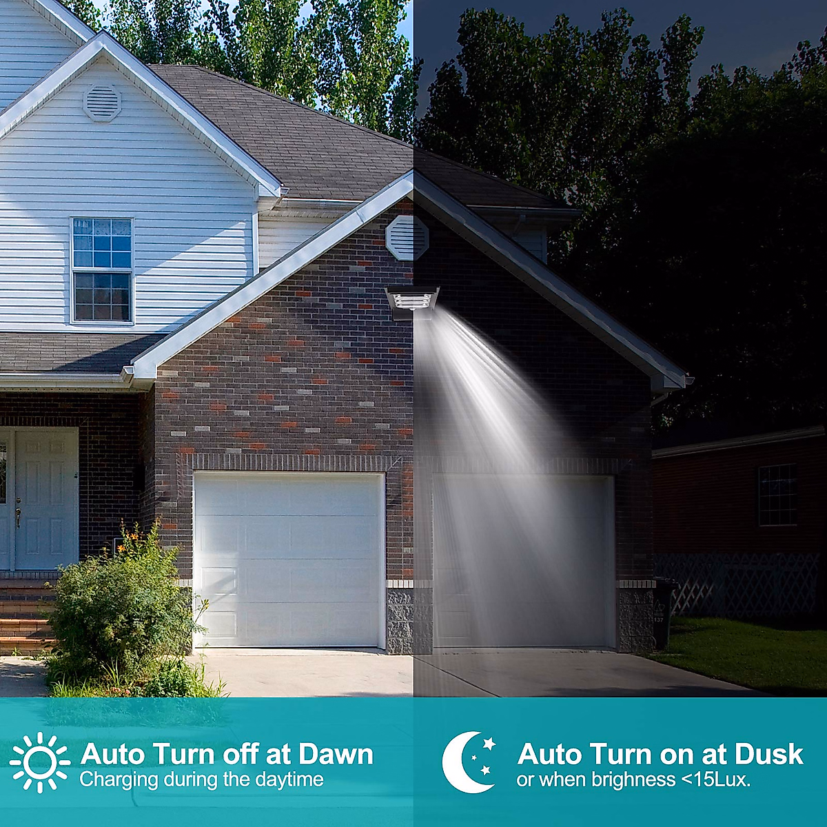 Qualilux Dusk to Dawn Solar Light, Security Light, 180 LEDs Wireless Wall Mount, Front Door, Patio, Garage, House, Road Lighting, HQ-H001