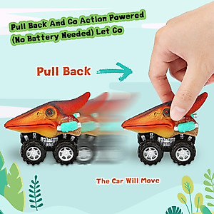 Dinosaur Toys Pull Back Cars for Boy, Dino Car Toy Set for Kids, Pull Back Vehicles for T-Rex Dinosaur Games, Birthday Gifts for Age 3 4 5 6 Year Old Toddlers Boys Girls (6 Pack)