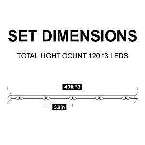 Joiedomi 3x120LED Warm White Rope Lights 46FT 8 Modes String Lights Battery Operated Outdoor Waterproof Fairy Lights Dimmable/Timer with Remote for Camping Party Garden Bedroom Christmas Decoration